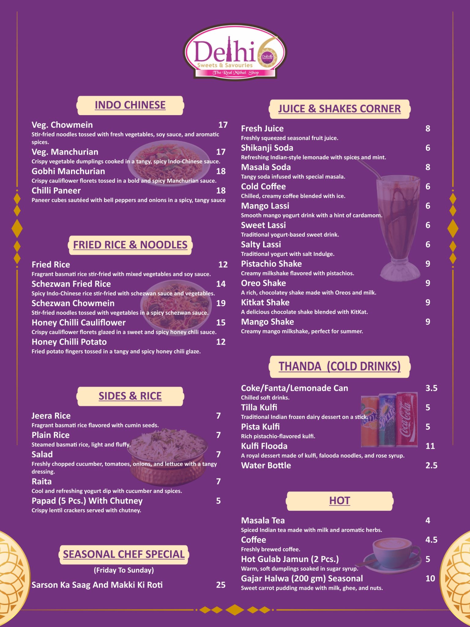 Menu(Southern River) - Delhi6 Sweets & Savouries